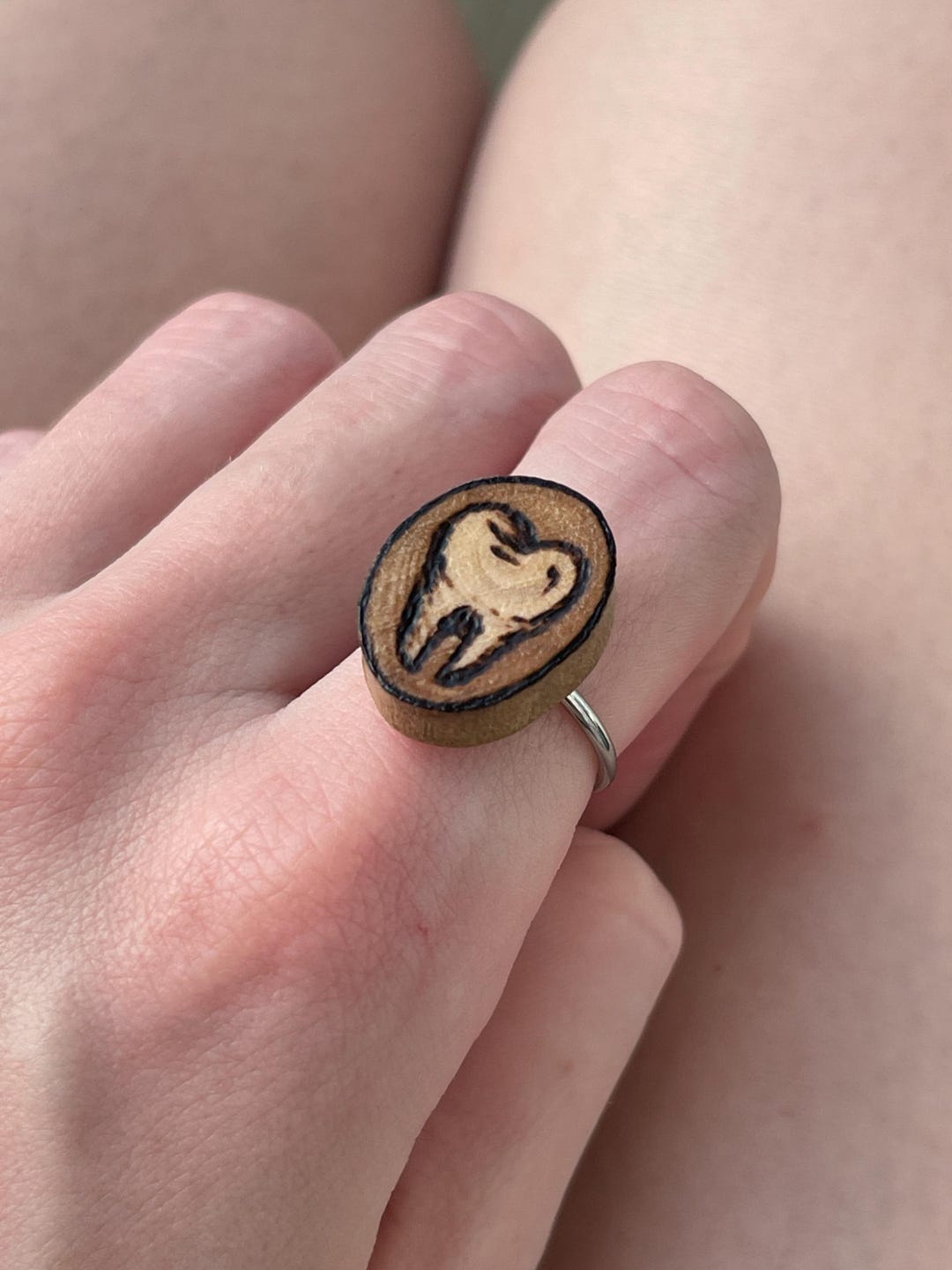 Wood Burned & Stained Tooth Ring - Etsy