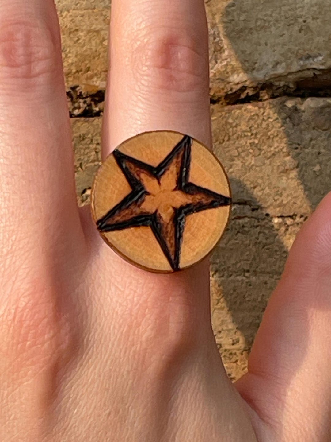 Wood Burned Star Ring - Etsy