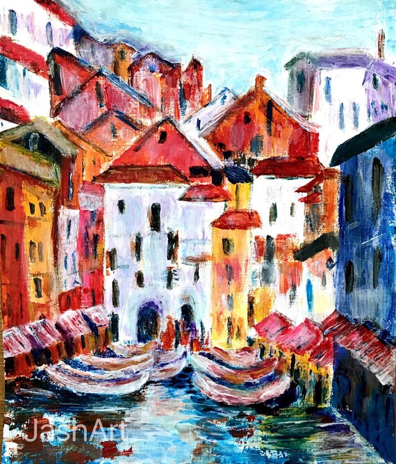 Mediterranean Coastal Town in Acrylic. Unframed - Etsy