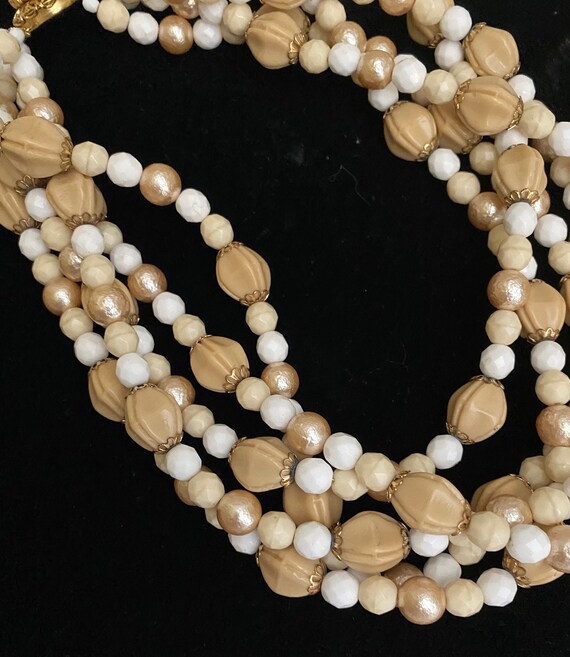 White, beige, gold 5-strand 19 inch necklace. Perfec… - Gem