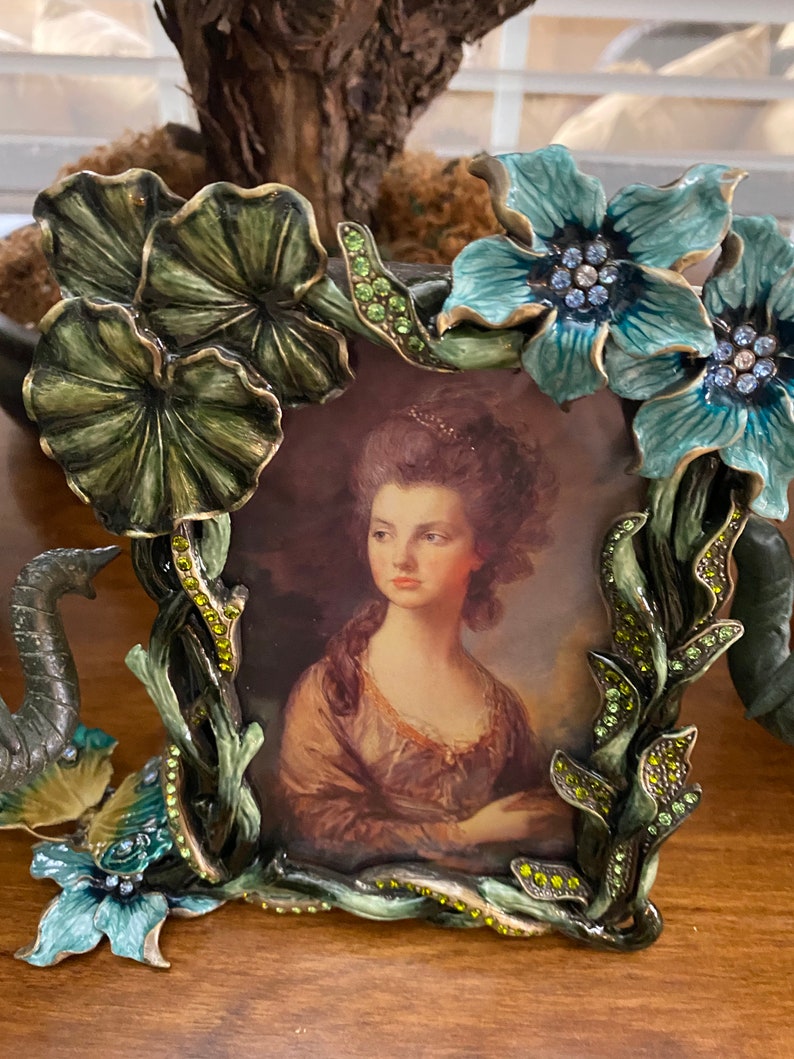 Stunning Floral Ceramic and Crystal Picture Frame, Unique Vintage ...