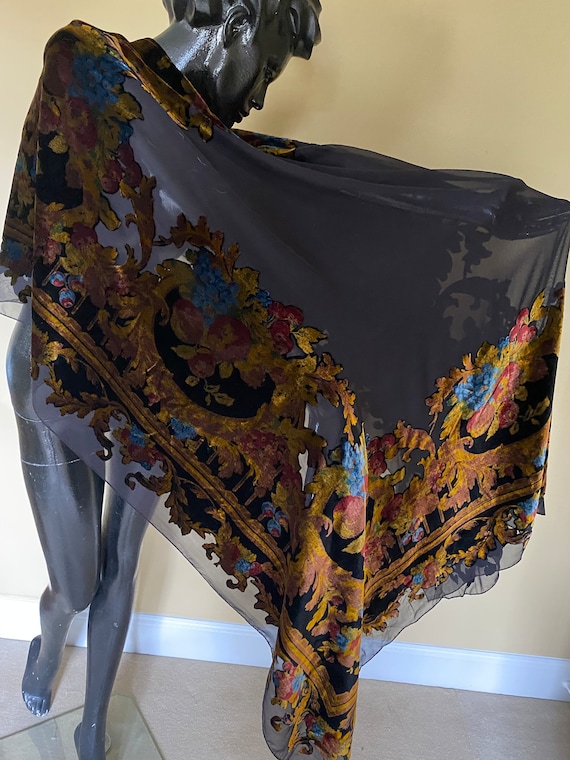 Extra large silk scarf, hand painted by an artist, bu… - Gem