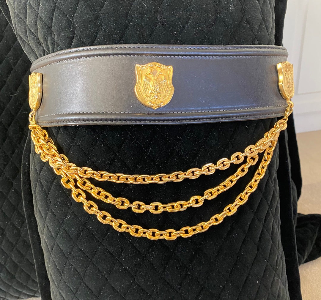 Designer Prevost Ltd 30 Inch Triple Chain Accent Black Leather Waist ...