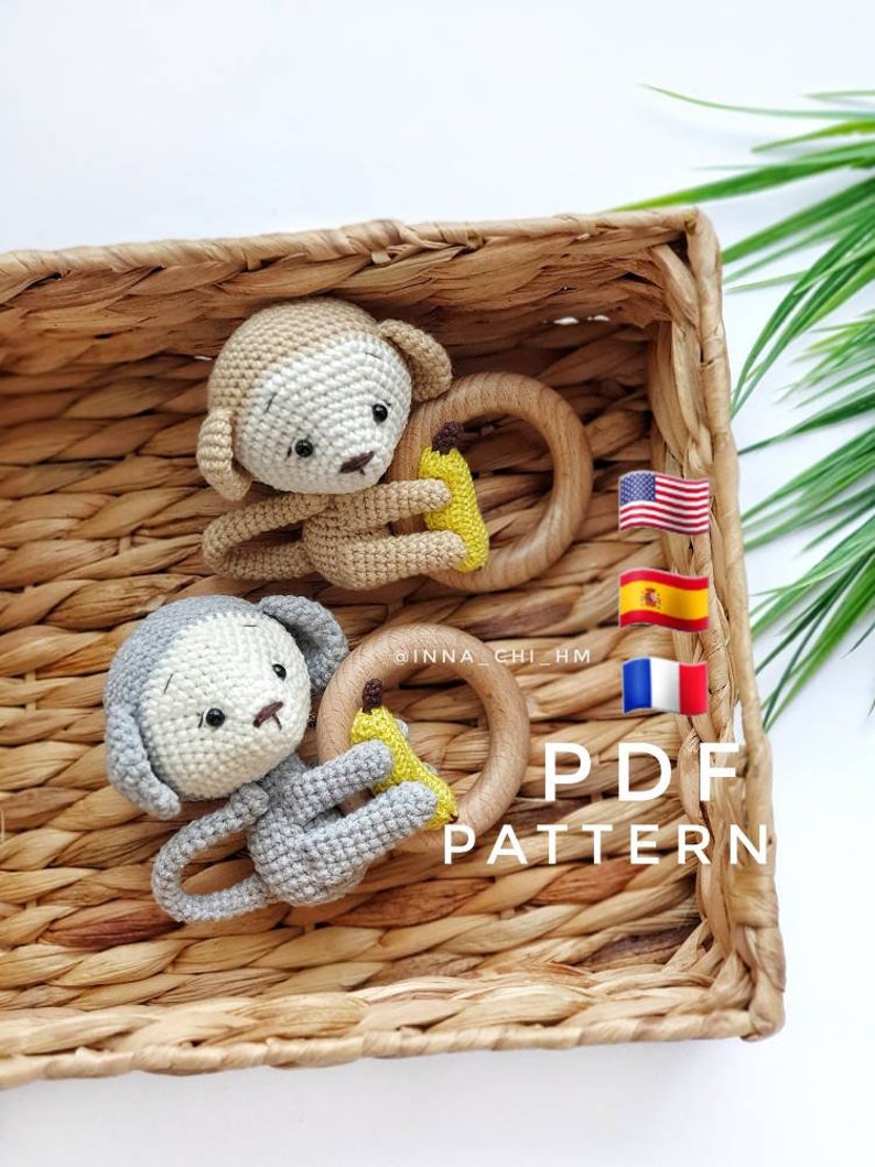 CROCHET PATTERN Monkey Baby Rattle Safari Animal Rattle - Etsy