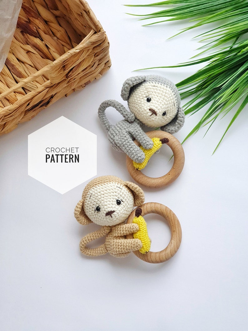 CROCHET PATTERN Monkey Baby Rattle Safari Animal Rattle - Etsy