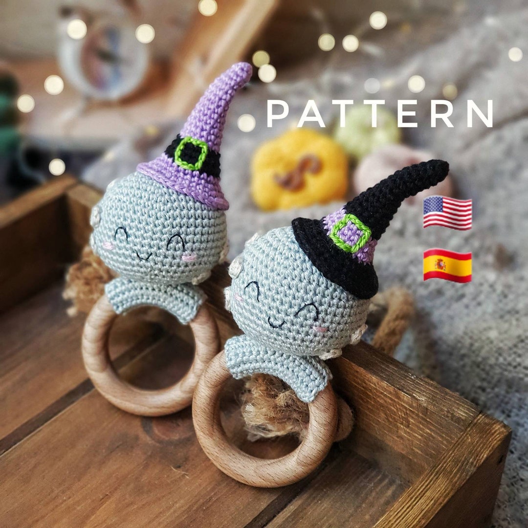 PATTERN: Moon in Witch Hat Baby Rattle Halloween Baby Gift Crochet ...