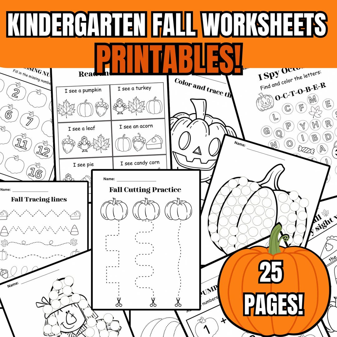 Fall Activity Pack: 25 Preschool Kindergarten Worksheets (printable ...