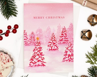 Pink Christmas Card | Etsy