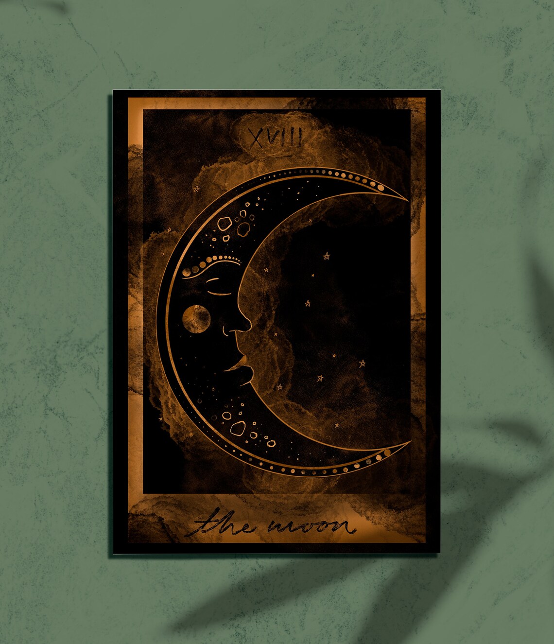 The Moon Tarot Card Art Print the Moon Black-gold - Etsy UK