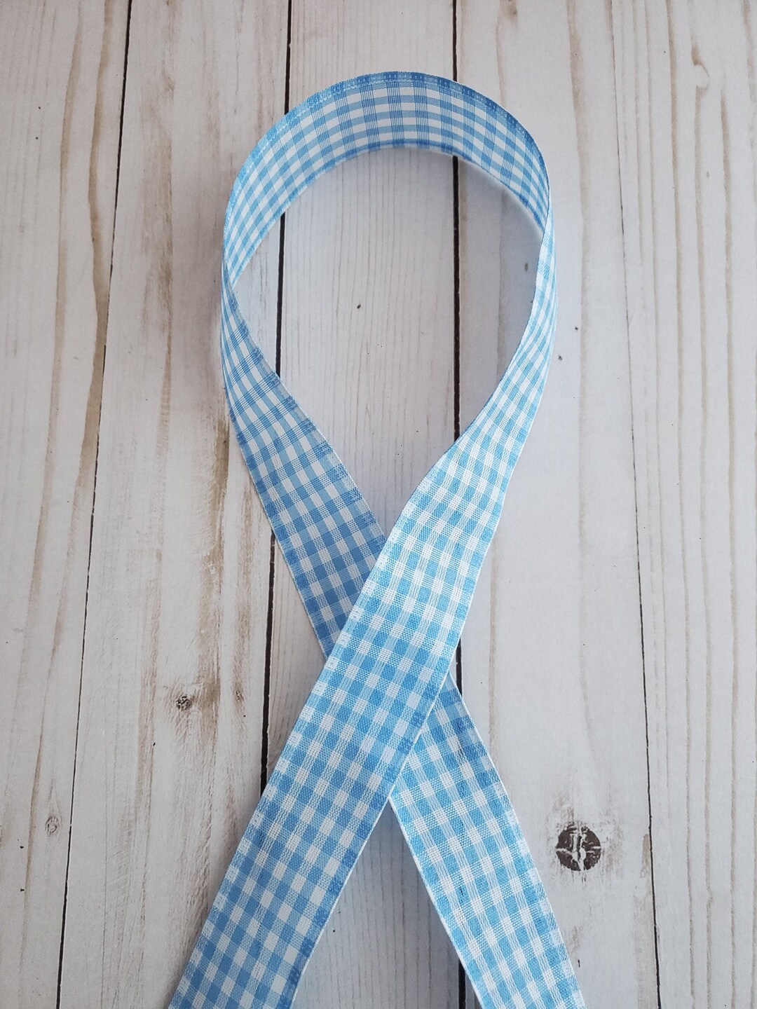 1.5" Blue Gingham Ribbon, Wired Blue Gingham Ribbon, Blue White Wired ...