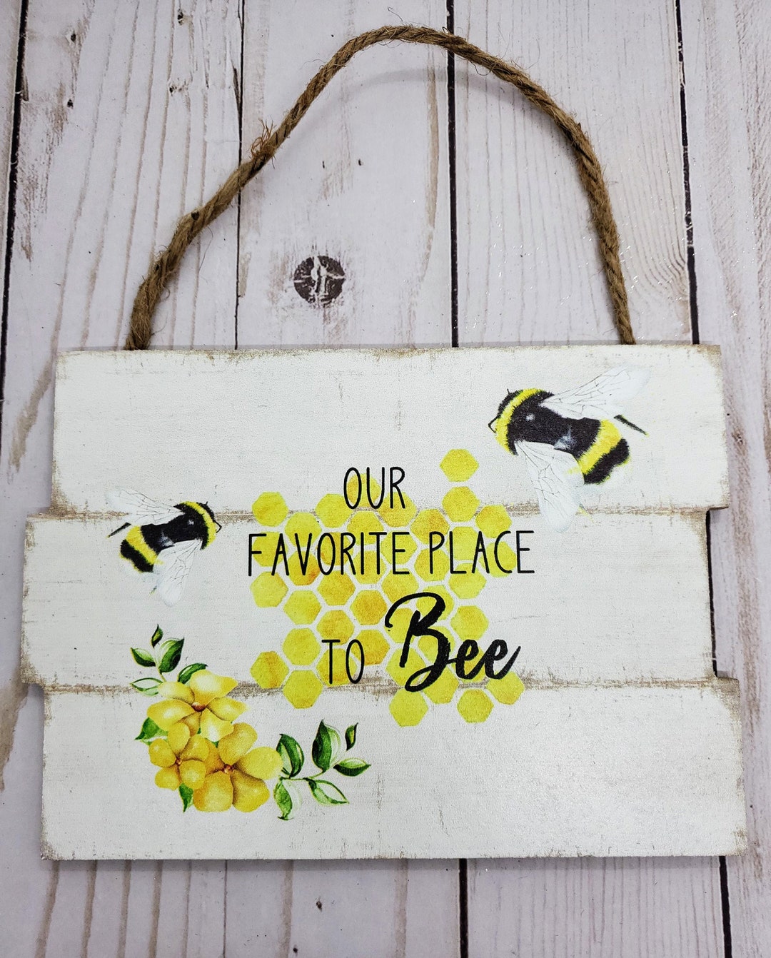 Bee Sign, Bee Home Decor, Bee Wreath Sign, Farmhouse Inspired Sign: Our ...