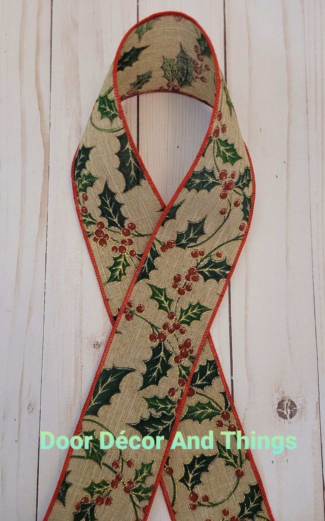2.5" Wired Holly Ribbon, Holly and Ivy Ribbon, Holly and Ivy Canvas ...