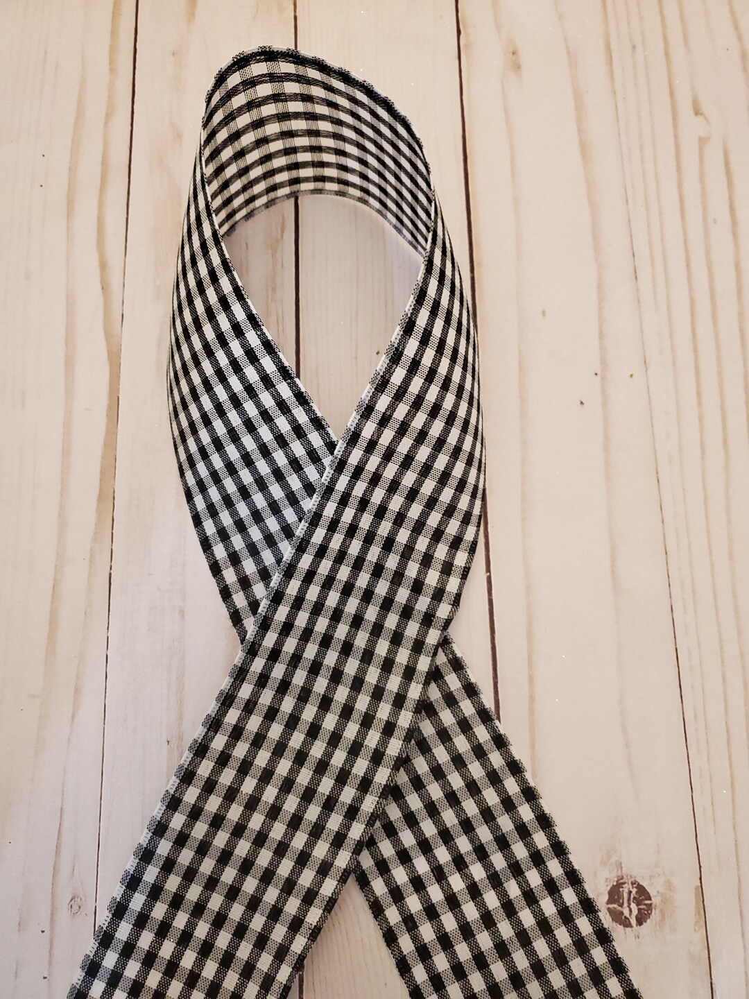 2.5" Black Gingham Ribbon, Wired Black Gingham Ribbon, Black White ...