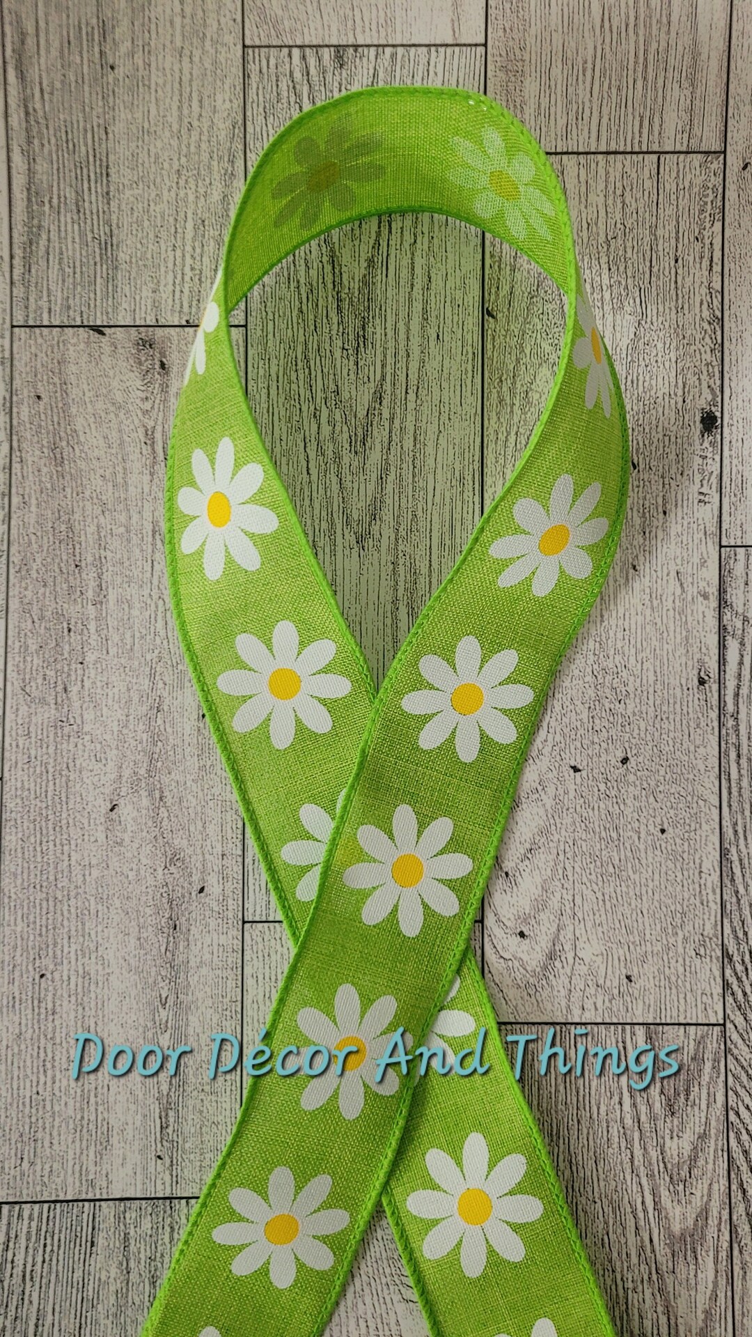 1.5" Green Daisy on Royal, Daisy Ribbon, Wired Daisy Ribbon, Daisy on ...