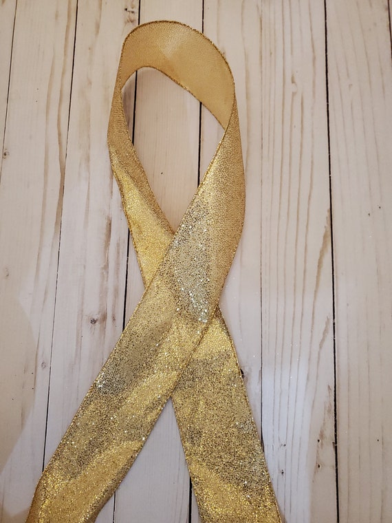 2.5 Gold Wired Ribbon Gold Glitter Ribbon Gold | Etsy