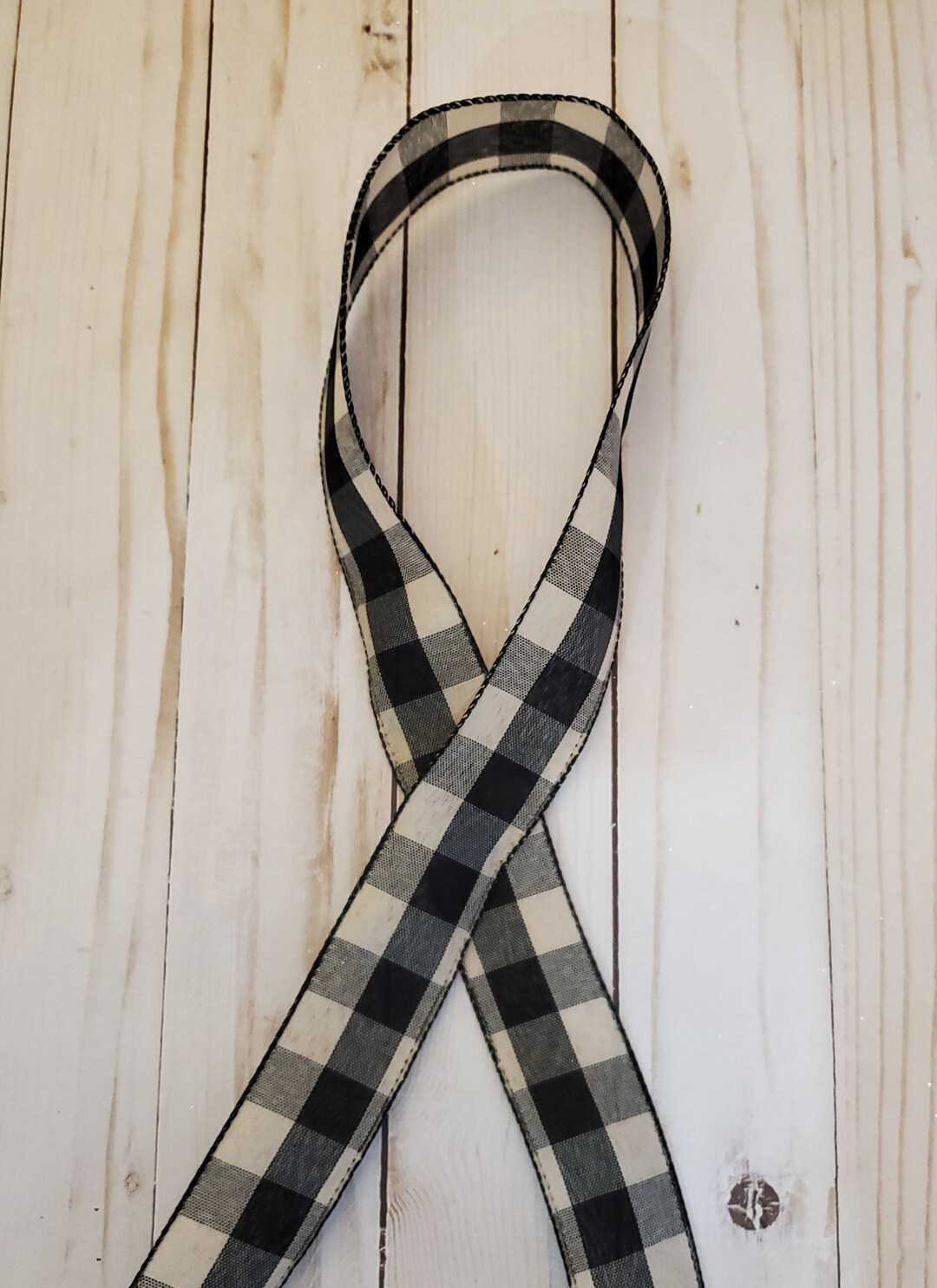 1.5" Buffalo Check Natural, Wired Buffalo Ribbon, Black and Natural ...
