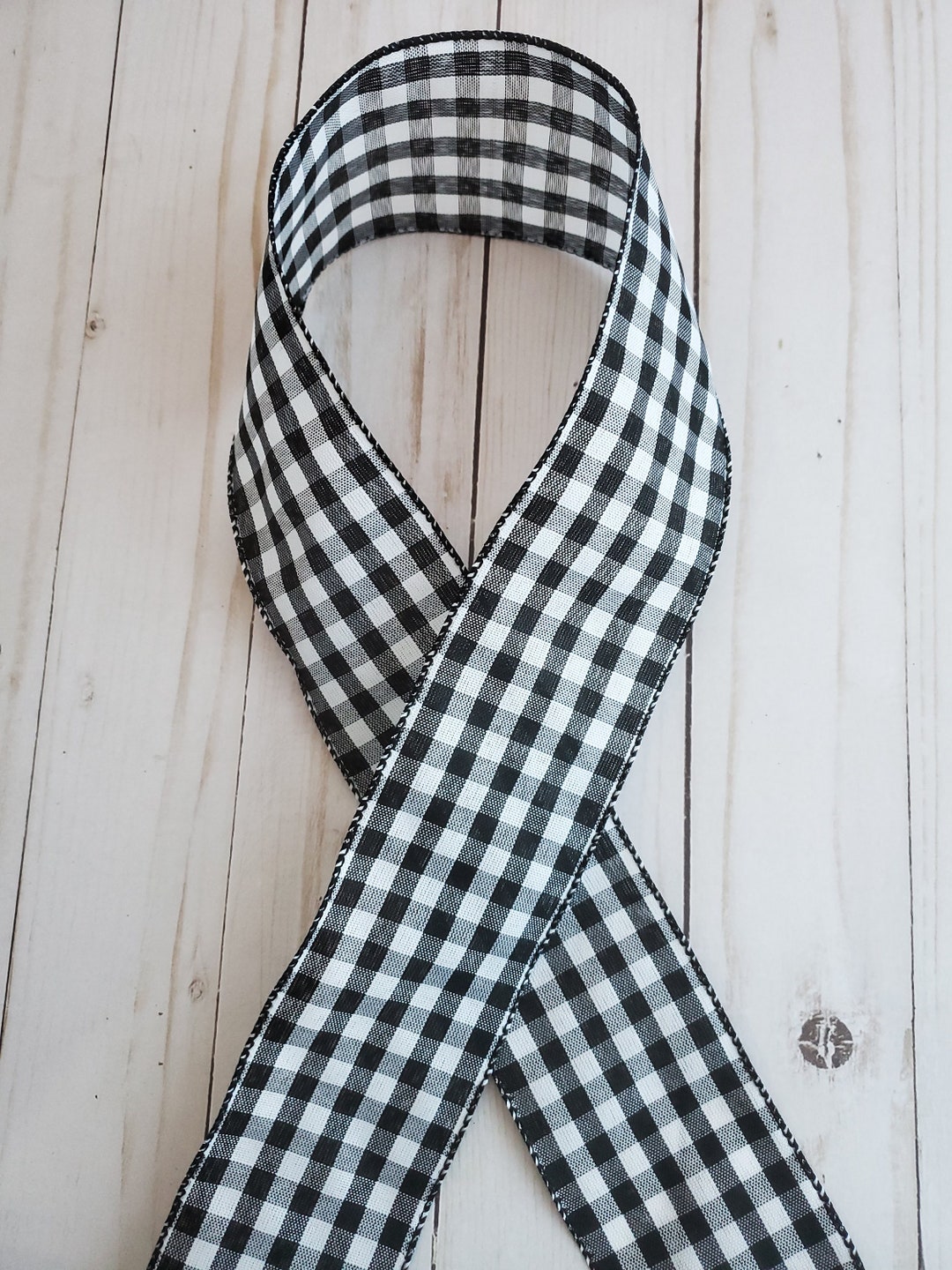 2.5" Woven White Black Check Ribbon, Wired Black White Check Ribbon ...