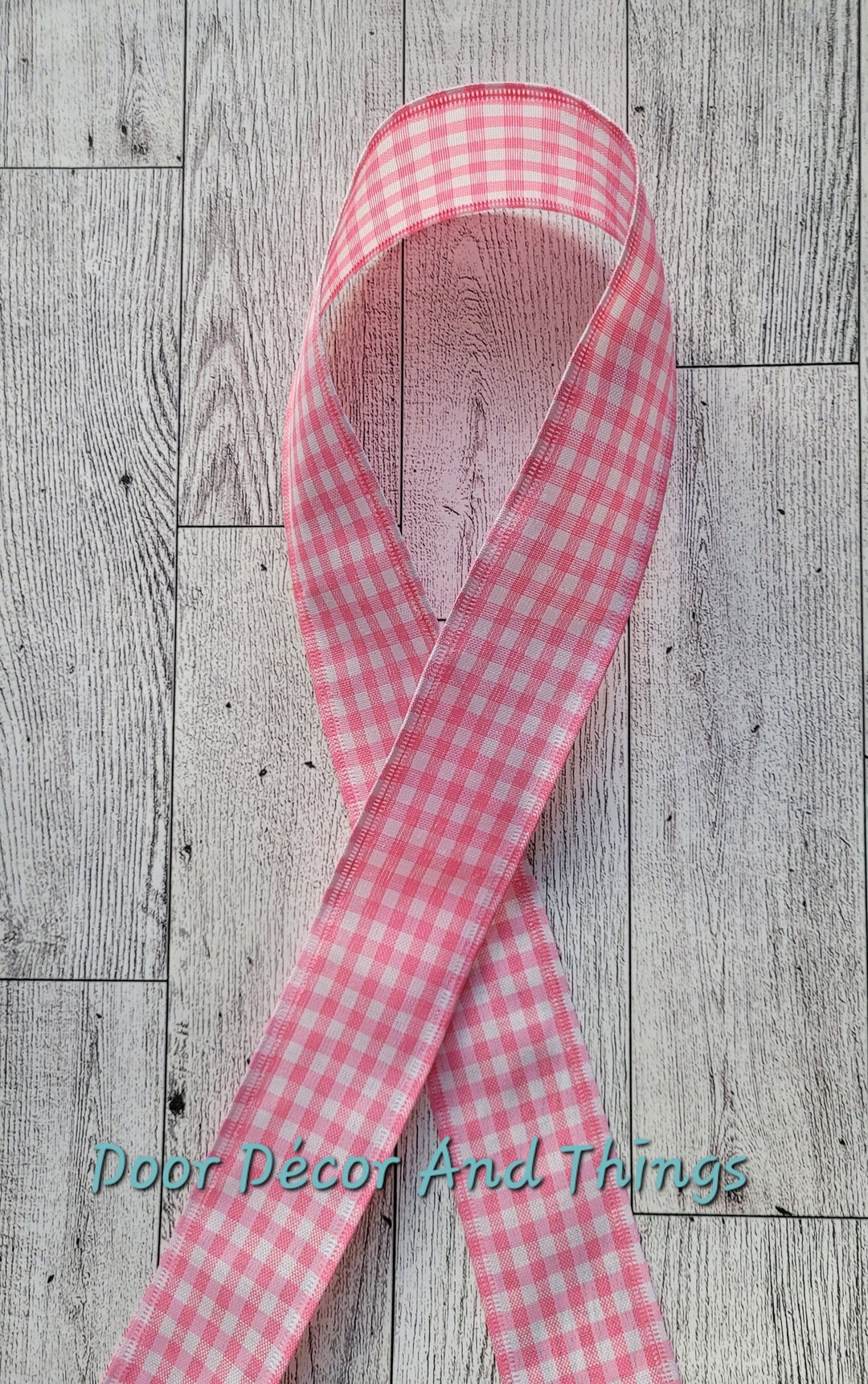 1.5" Pink Gingham Ribbon, Wired Pink Gingham Ribbon, Pink White Wired ...