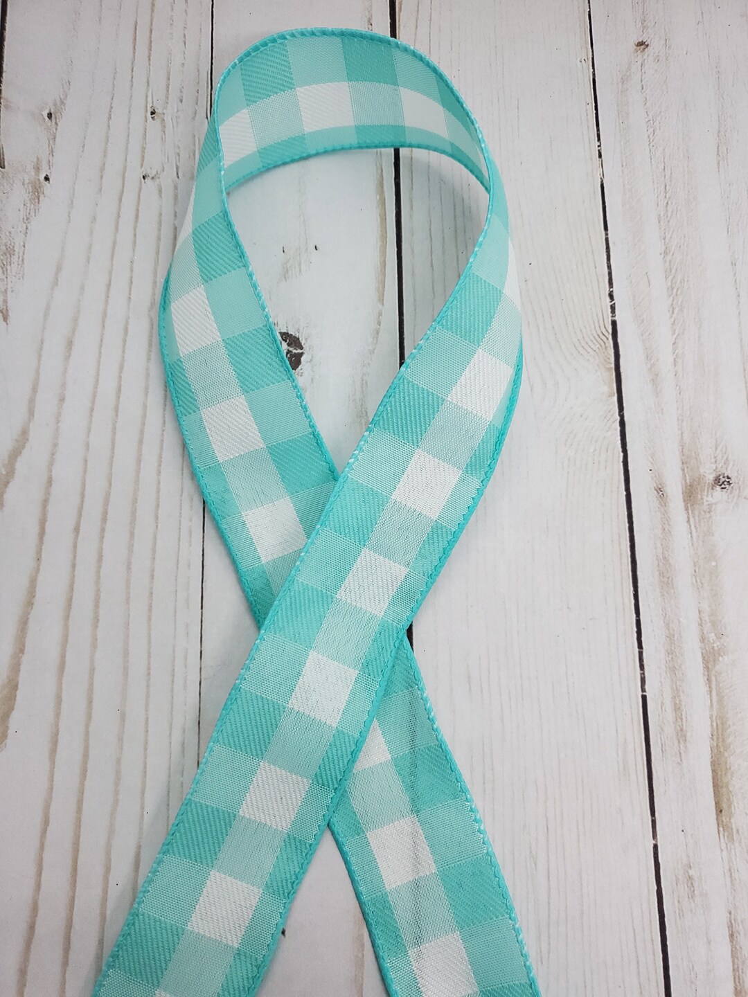 1.5" Ice Blue Check Ribbon, Wired Blue Check Ribbon, Ice Blue Wired ...