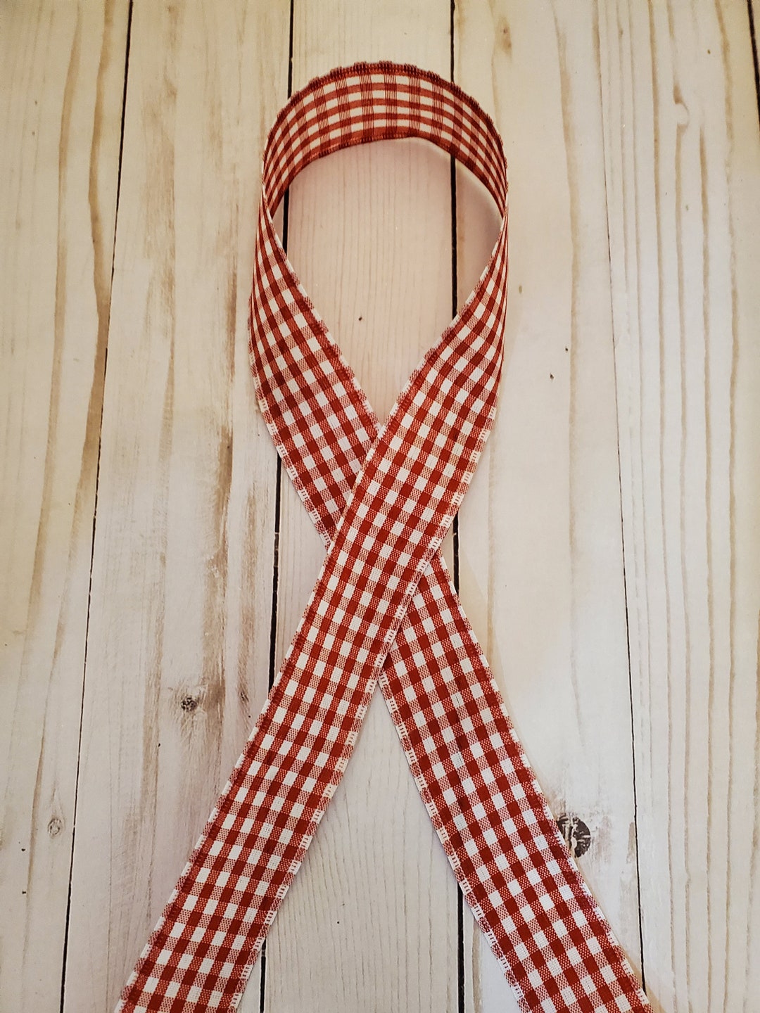 1.5" Red Gingham Ribbon, Wired Red Gingham Ribbon, Red White Wired ...