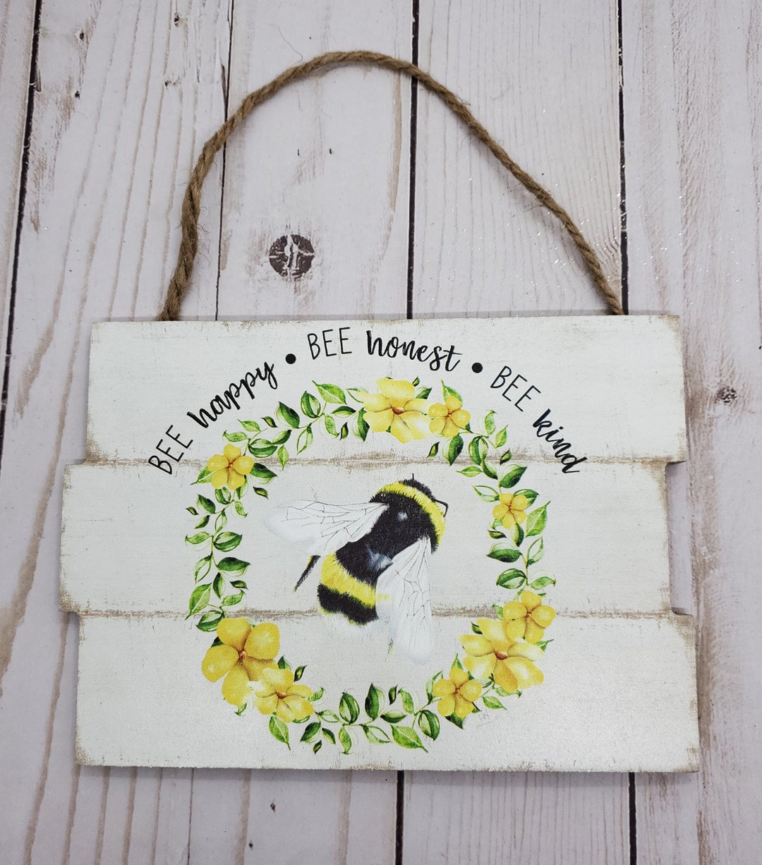 Bee Sign, Bee Home Decor, Bee Wreath Sign, Farmhouse Inspired Sign: Bee ...