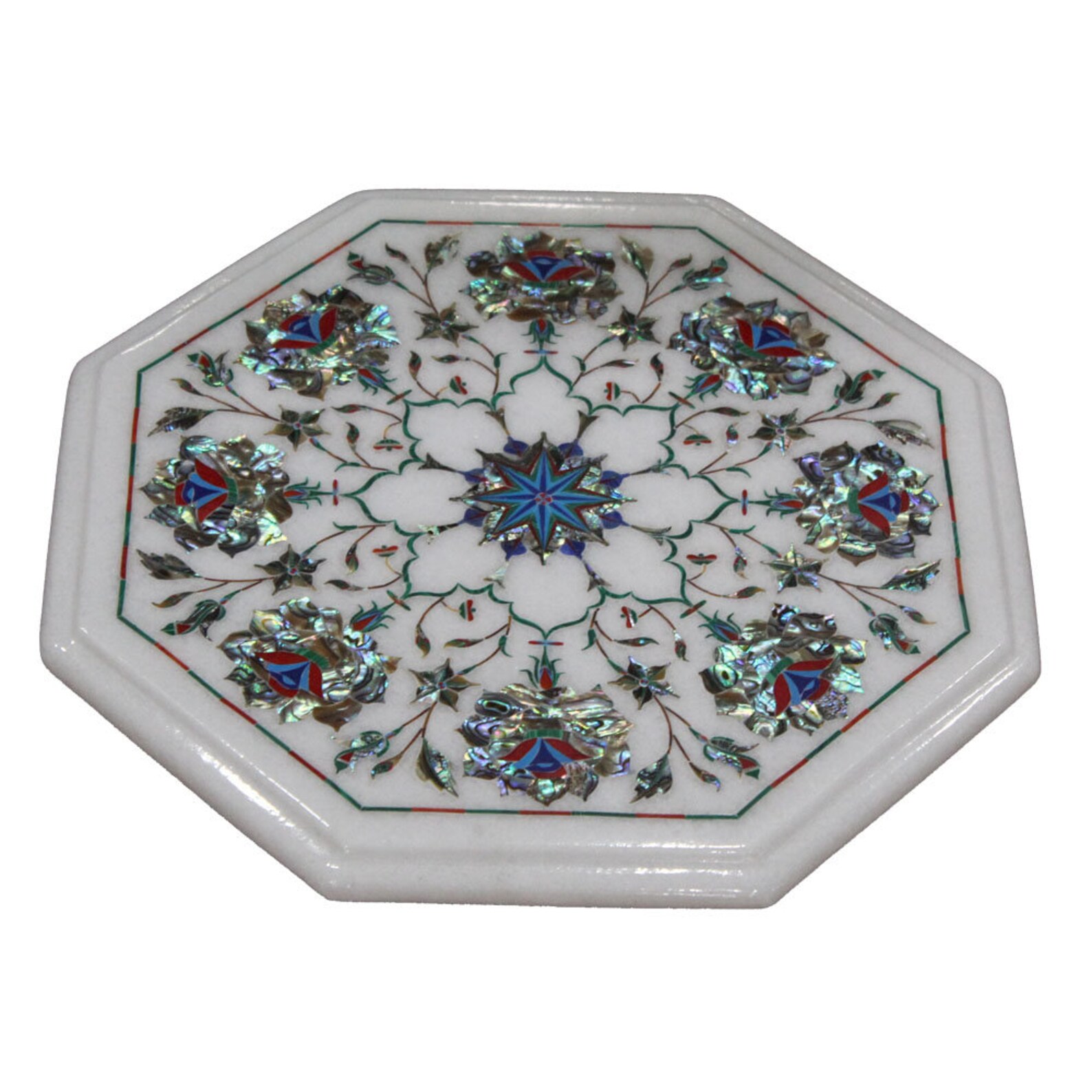 Hand-crafted Paua Shell Marble Inlay Table, Iridescent Shell Marble ...