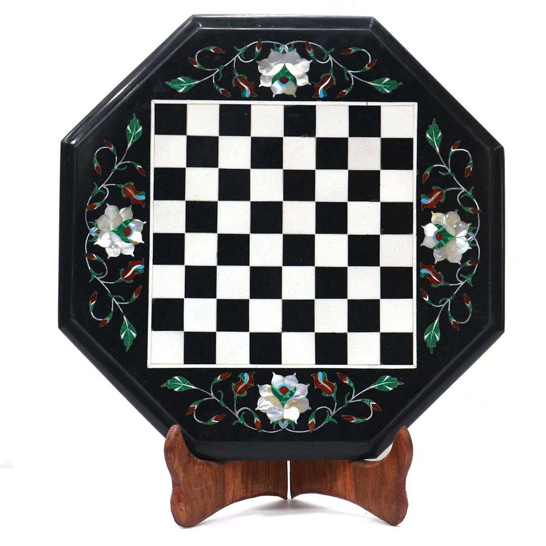 Octagonal Back Marble Inlay Chess Board, Multi-functional Side Table ...