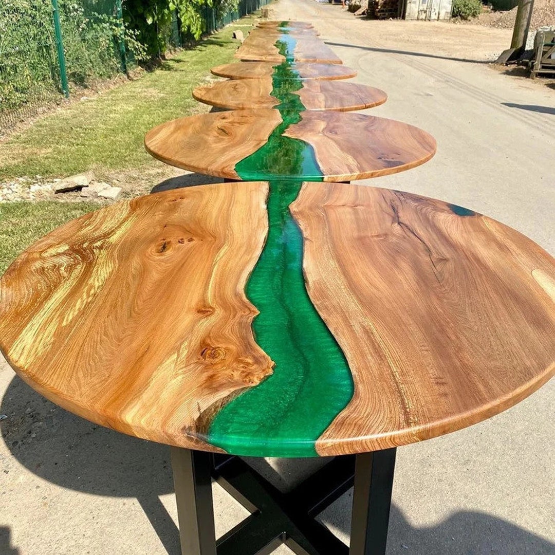 Natural Wood Epoxy Resin Center Table, Green River Resin Tabletop ...
