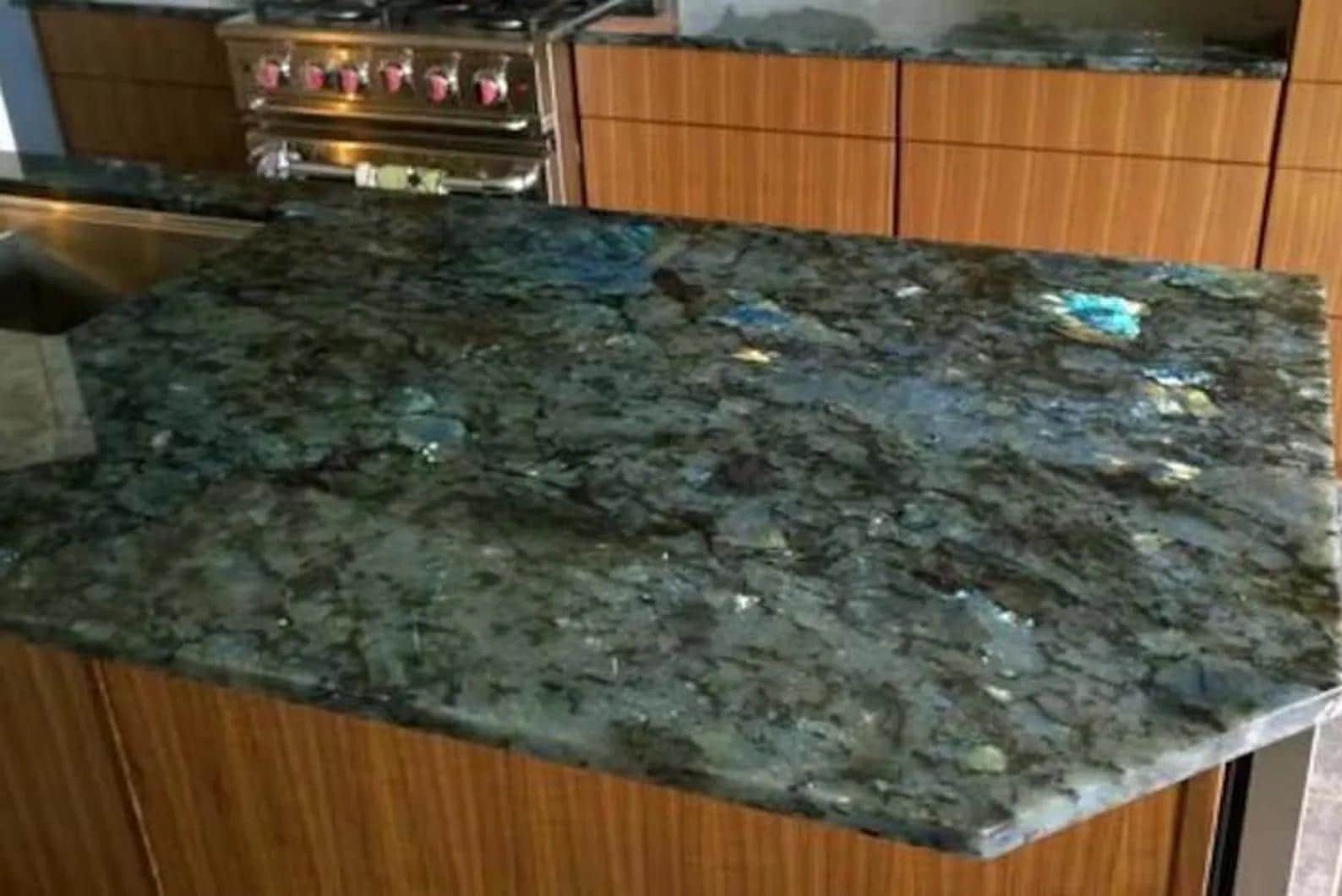 Natural Labradorite Gemstone Slab Countertop, Iridescent Kitchen Design ...