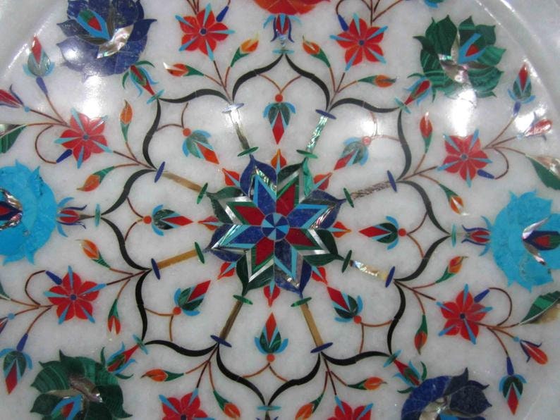 Decorative Multi-color Round Marble Plate, Serving Platter, Dry Snacks ...