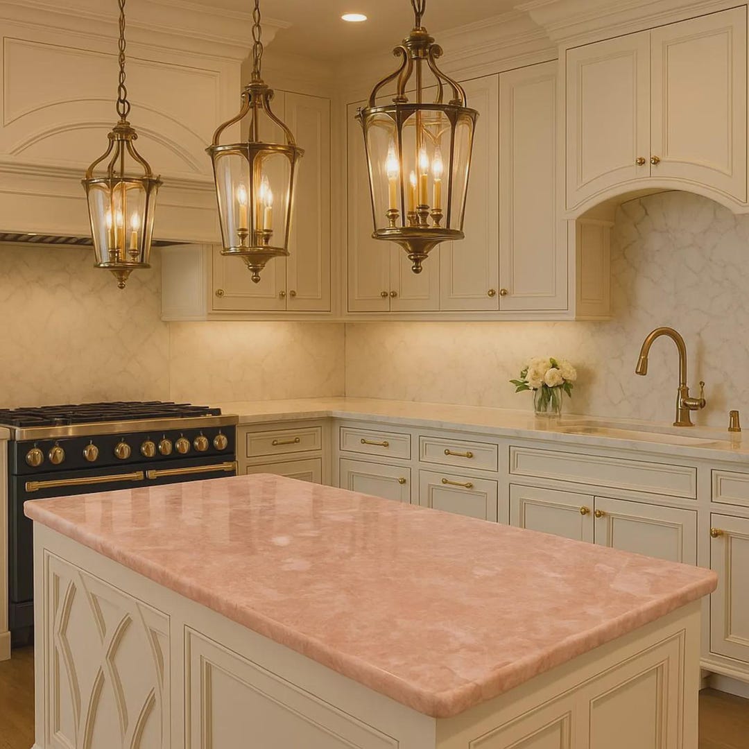 Rose Quartz Stone Kitchen Counter, Natural Pink Crystal Slab for ...