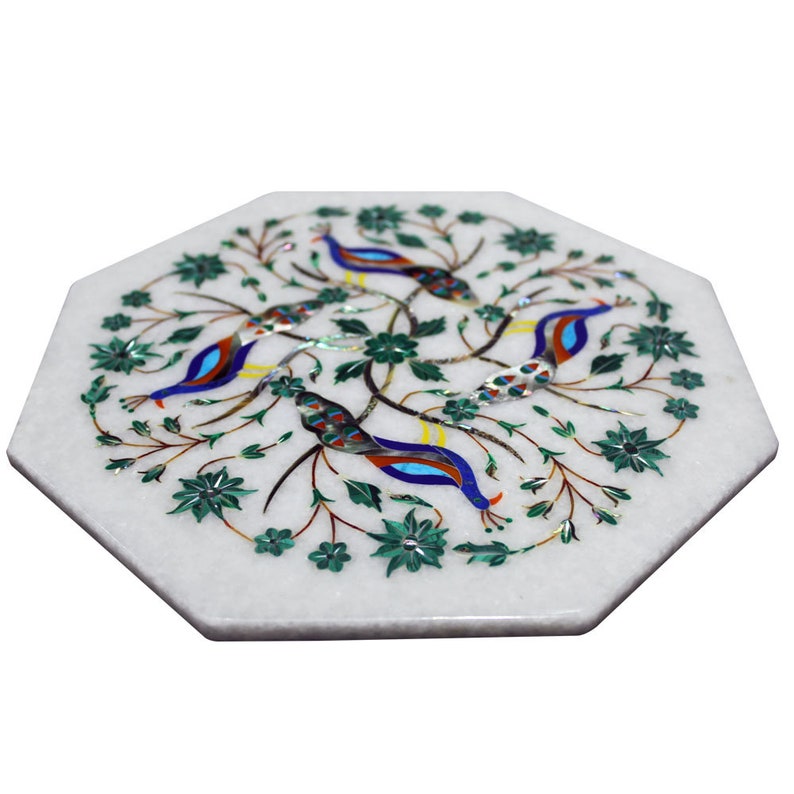 Floral Marble Decorative Plate, Tabletop Decorative Marble Plate ...