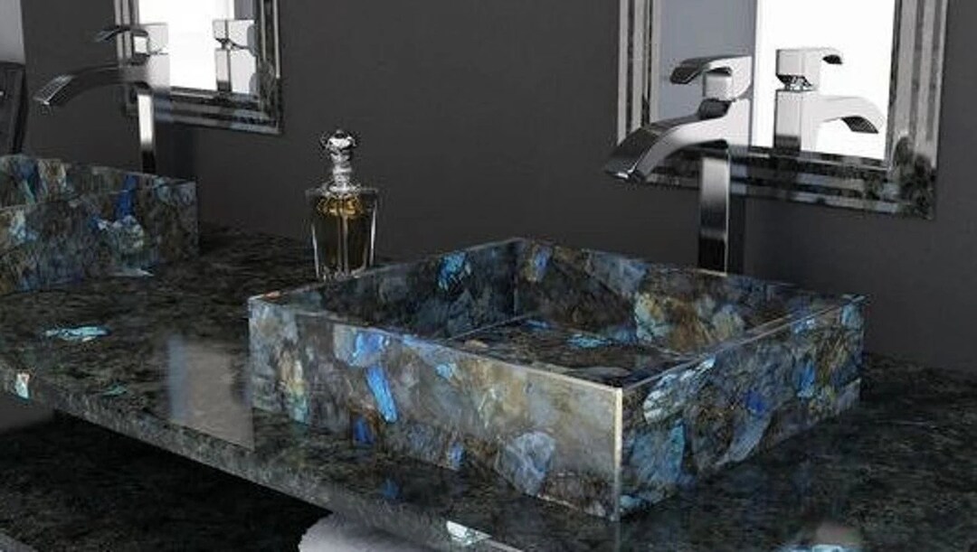 Labradorite Stone Countertop Sink, Iridescent Stone Vessel Sink ...