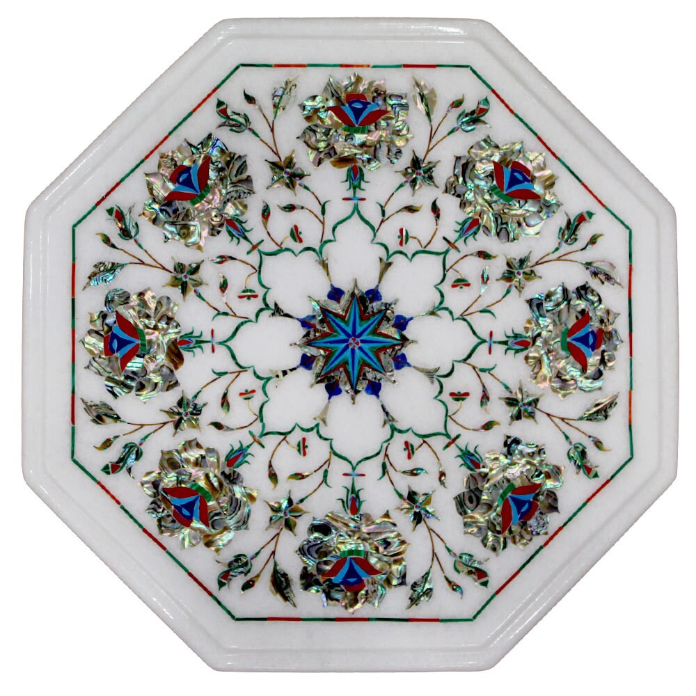 Hand-crafted Paua Shell Marble Inlay Table, Iridescent Shell Marble ...