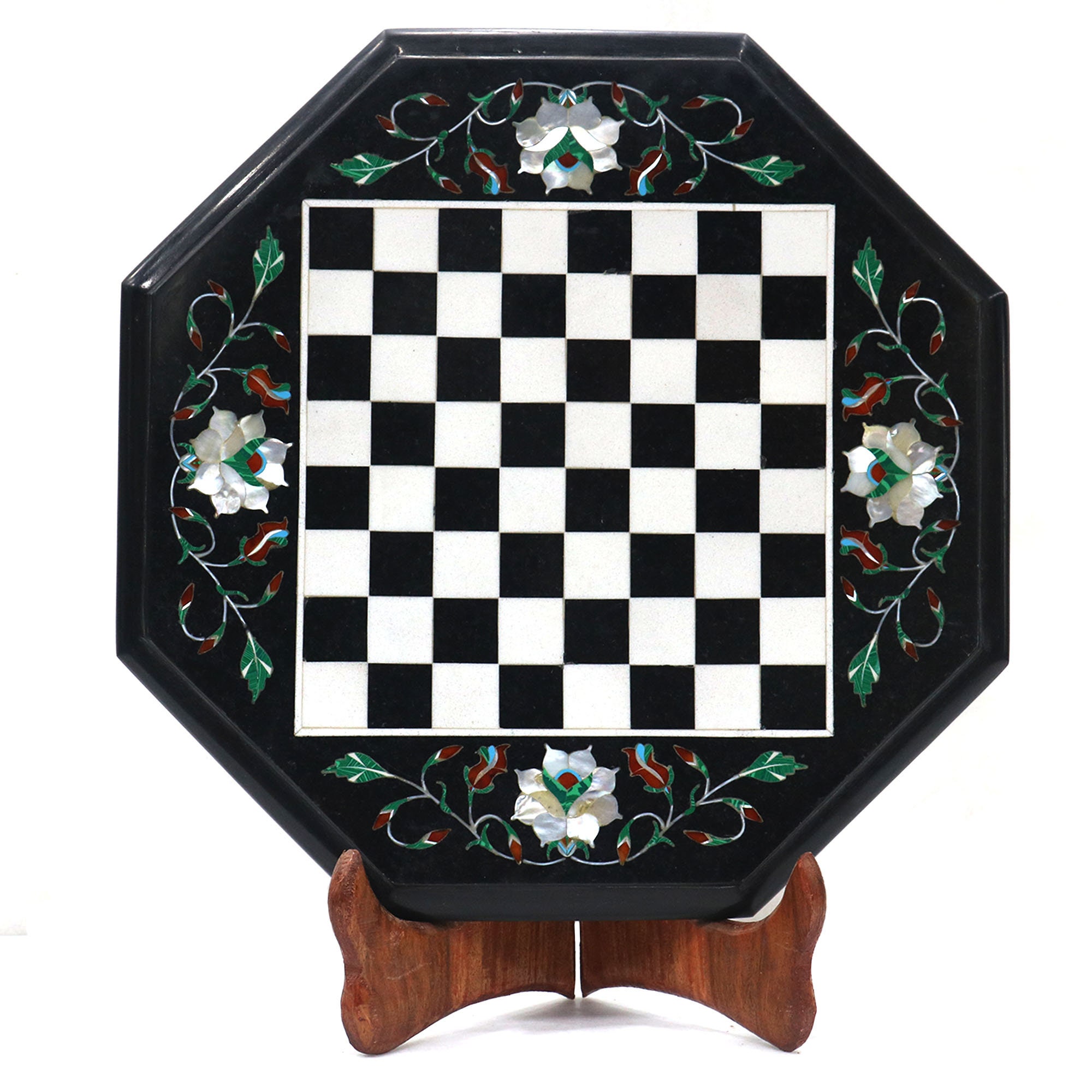 Toys & Games Black Chess Board with Marble Chess Set Inlay Side Table ...