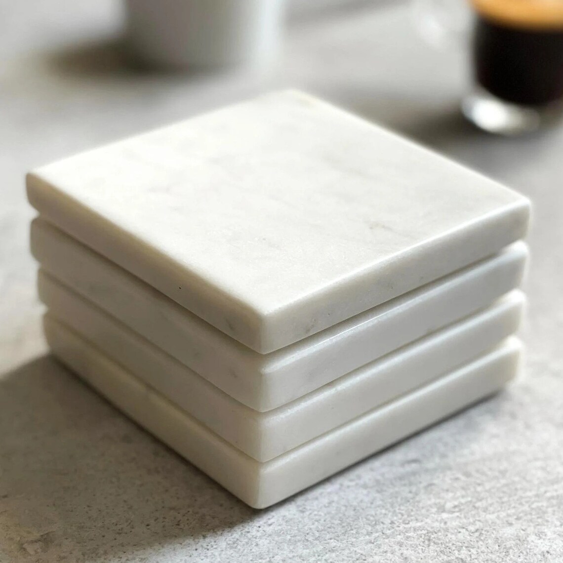 Natural Grey Marble Coasters Square Grey Stone Coasters - Etsy