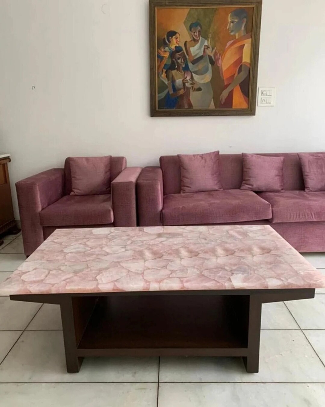 Natural Rose Quartz Slab Table, Crystal Energy Living Room Decor W ...