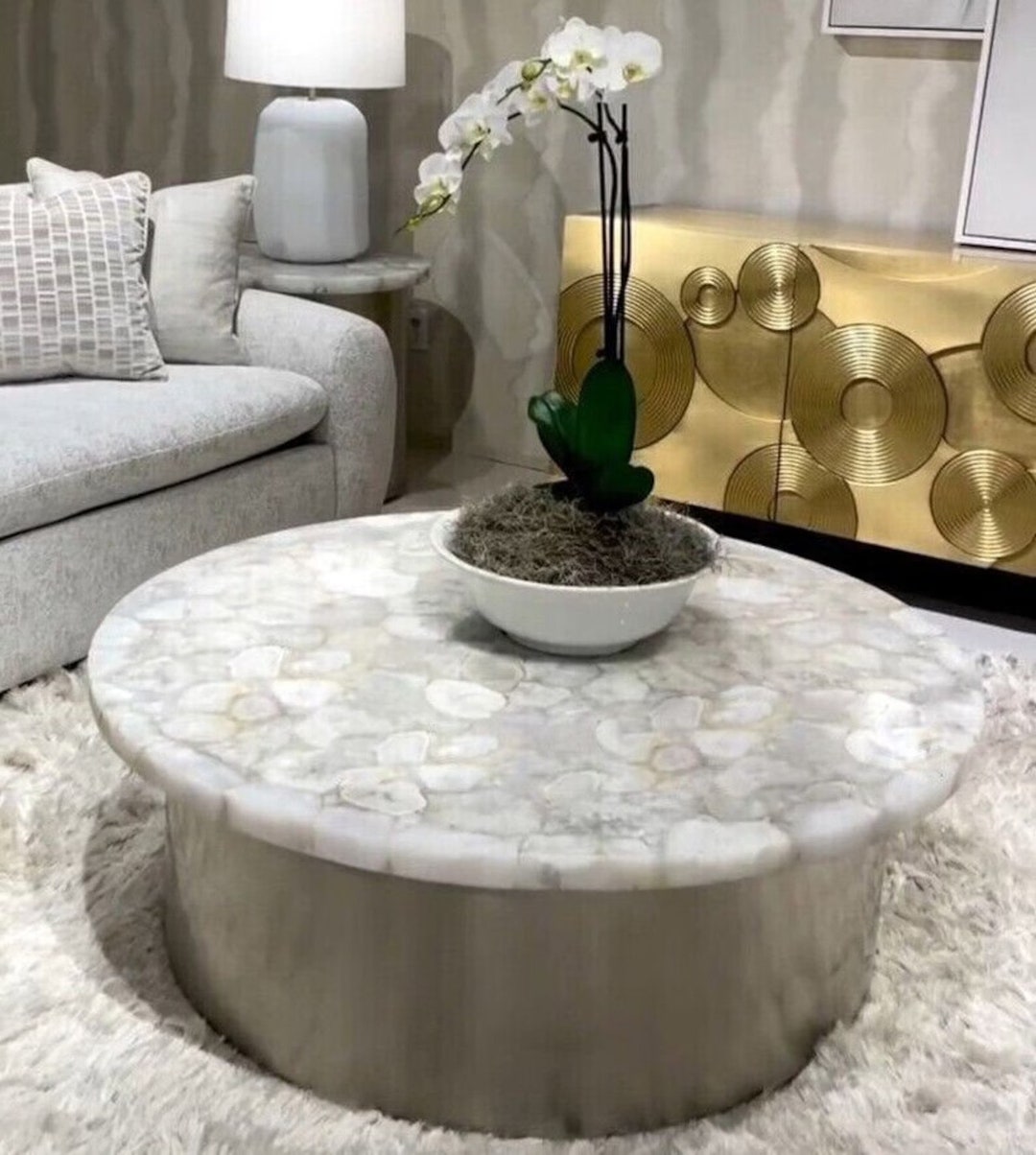 Handmade Crystal Agate Coffee Table, Crystal Energy Living Room Decor W ...