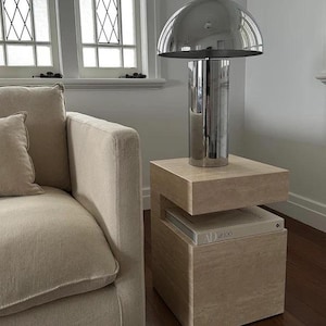 Travertine Accent Table With Storage, Modern Stone Side Table - Etsy