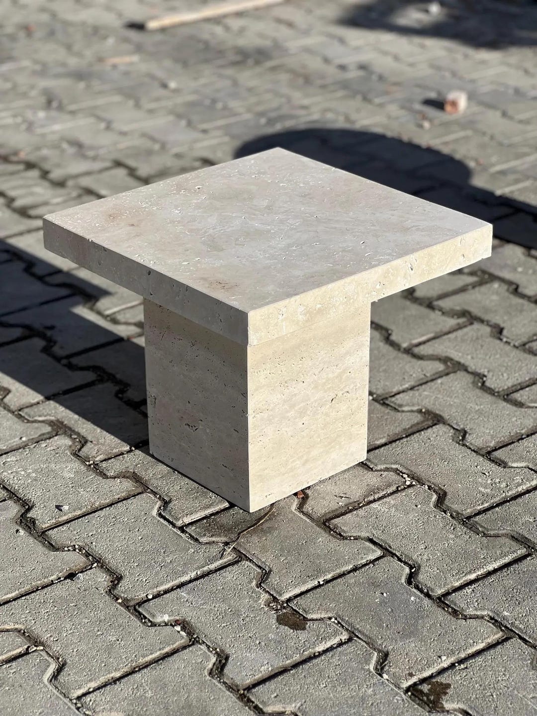 Minimalist Travertine Coffee Table, Square Compact Stone End Table ...