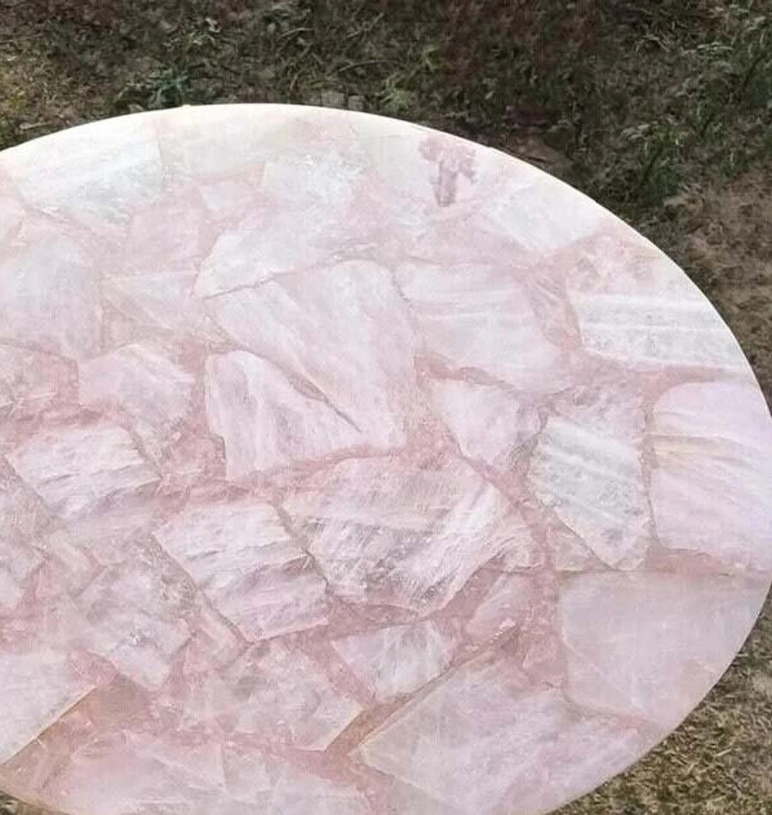Natural Rose Quartz Stone Table, Round Rose Quartz Accent Table ...