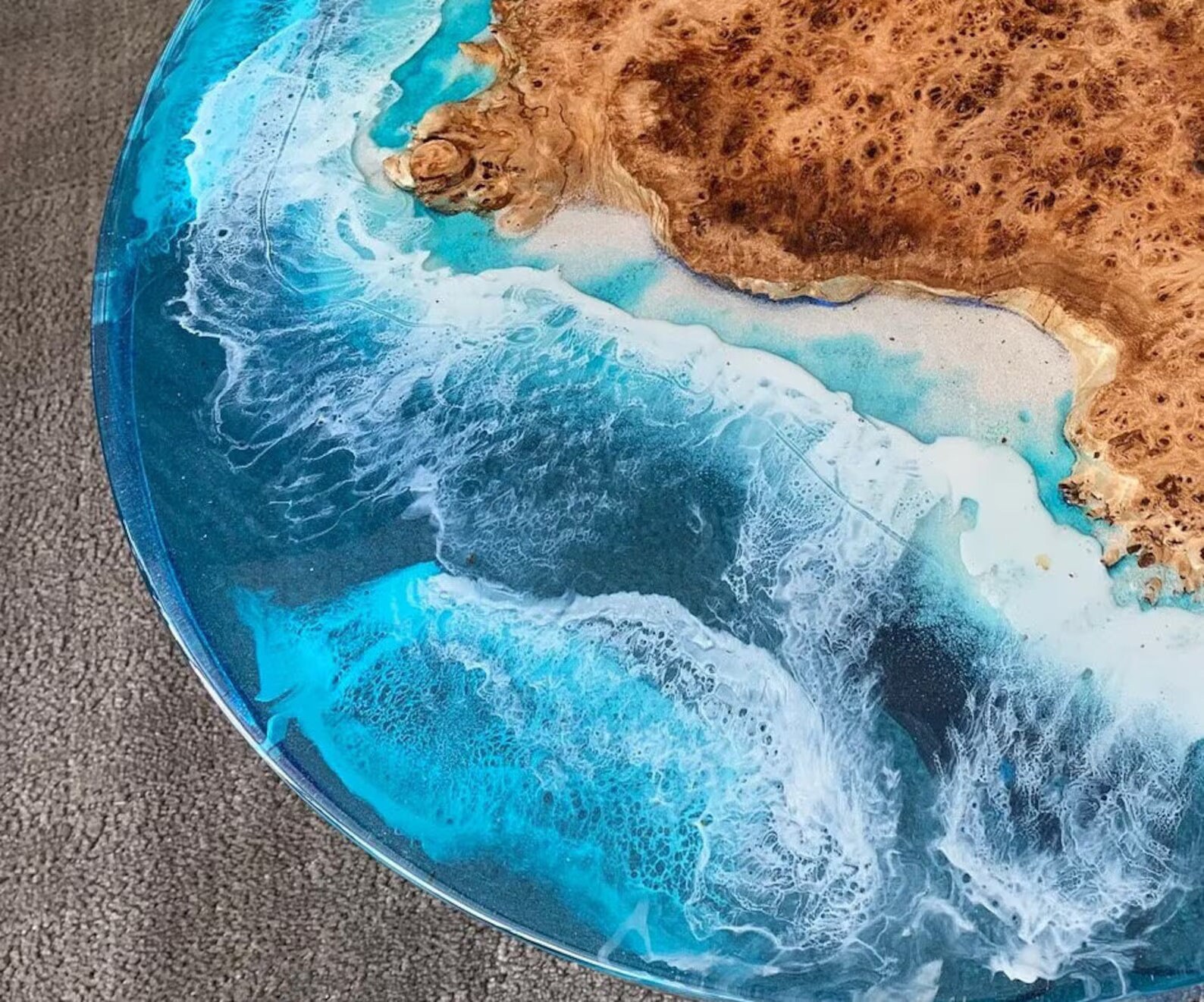 Epoxy Ocean Wave Acacia Wood Table, Ocean-inspired Epoxy Side Table ...