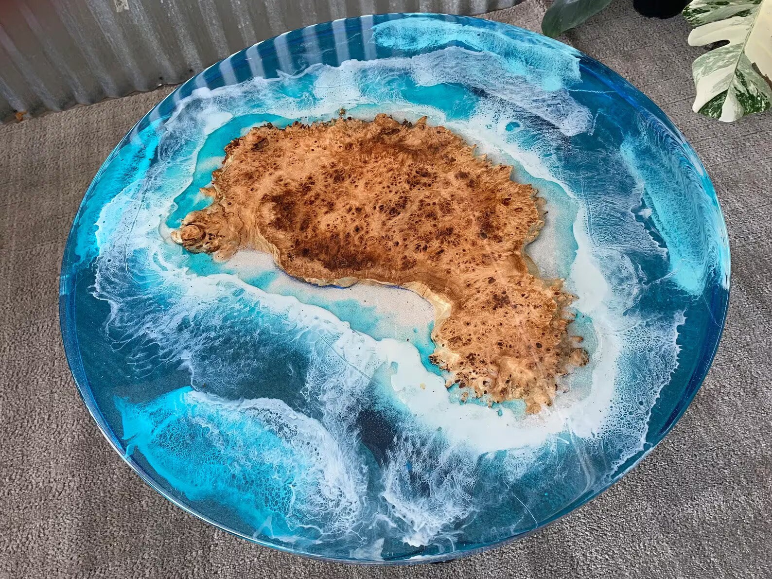 Epoxy Ocean Wave Acacia Wood Table, Ocean-inspired Epoxy Side Table ...