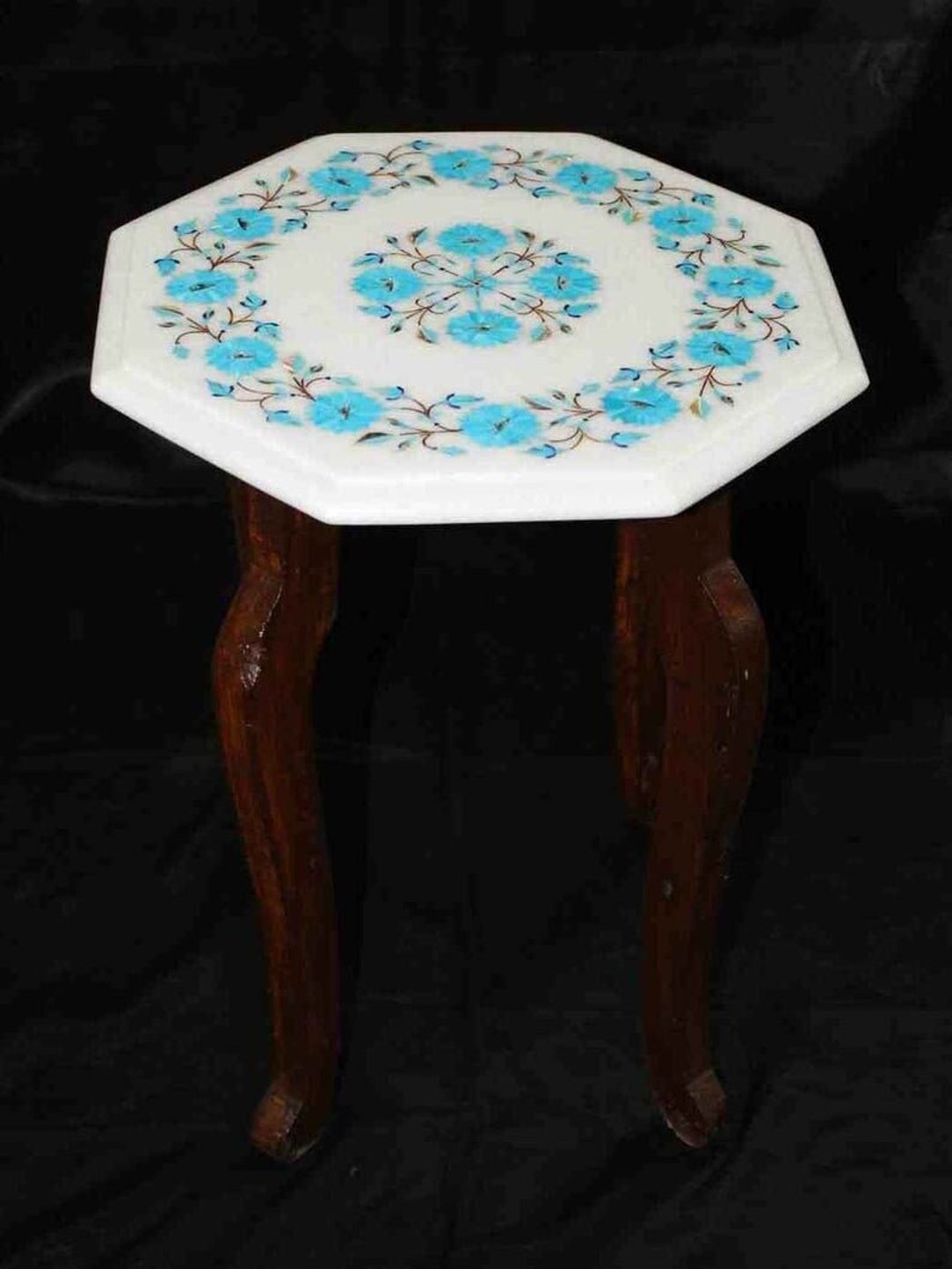 Functional Marble End Table, Living Room Decor, Turquoise Gemstone ...