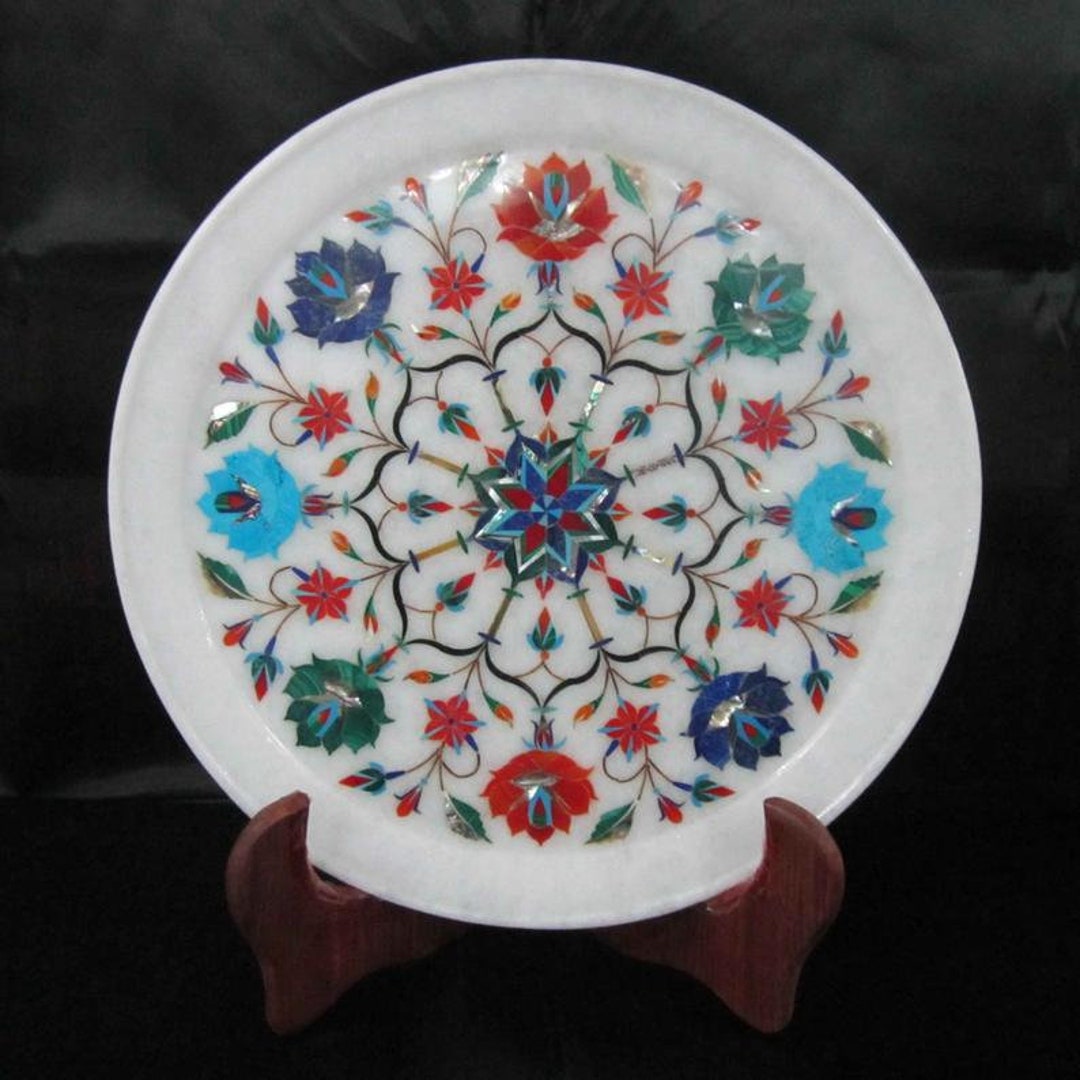 Decorative Multi-color Round Marble Plate, Serving Platter, Dry Snacks ...