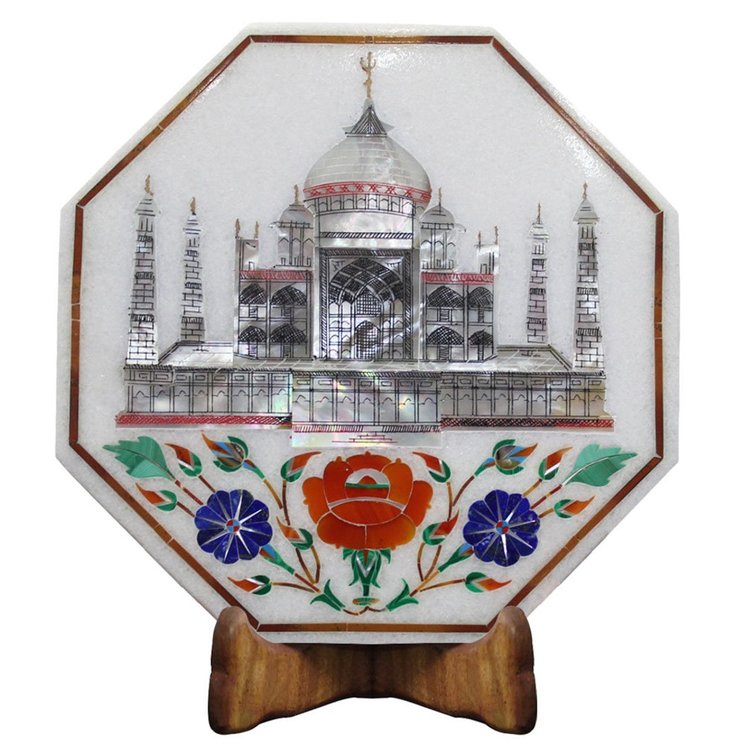Marble Plate With Taj Mahal Design, Indian Souvenir Taj Mahal Plate ...