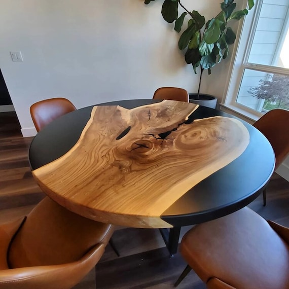 Epoxy Resin and Wood Coffee Table Epoxy Resin Table W Black Accent High gloss Finish Resin Table Black Epoxy Resin Statement Furniture Etsy