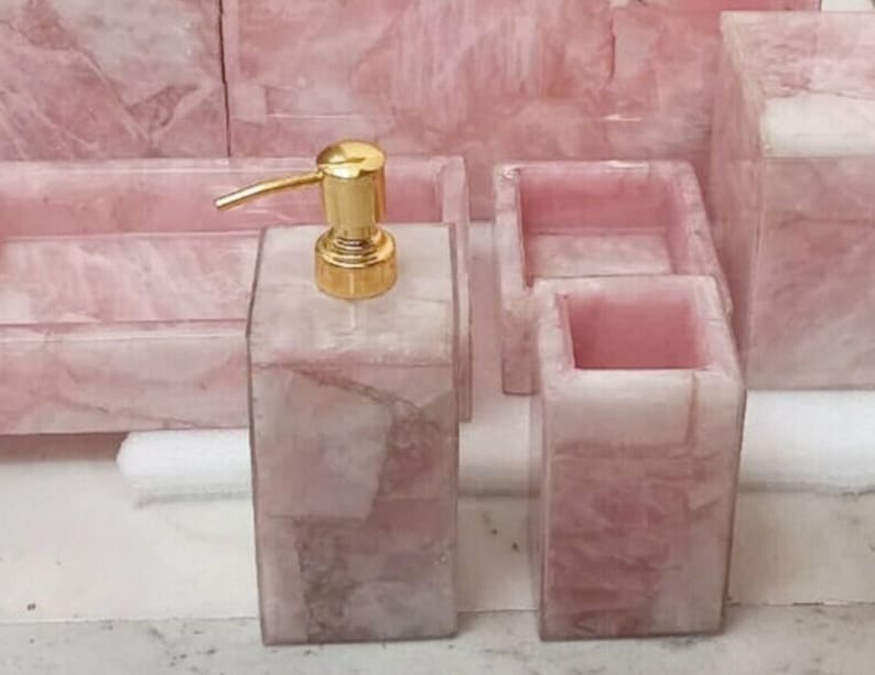Luxury Bathroom Set With Rose Quartz, Decorative Rose Quartz Bath ...