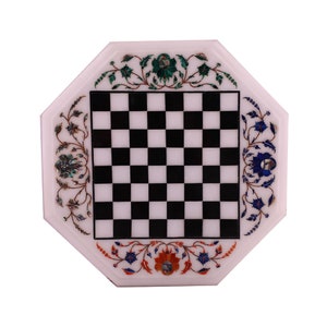 Octagonal Decorative Chess Table W/ Figures, Artisanal Marble Chess ...