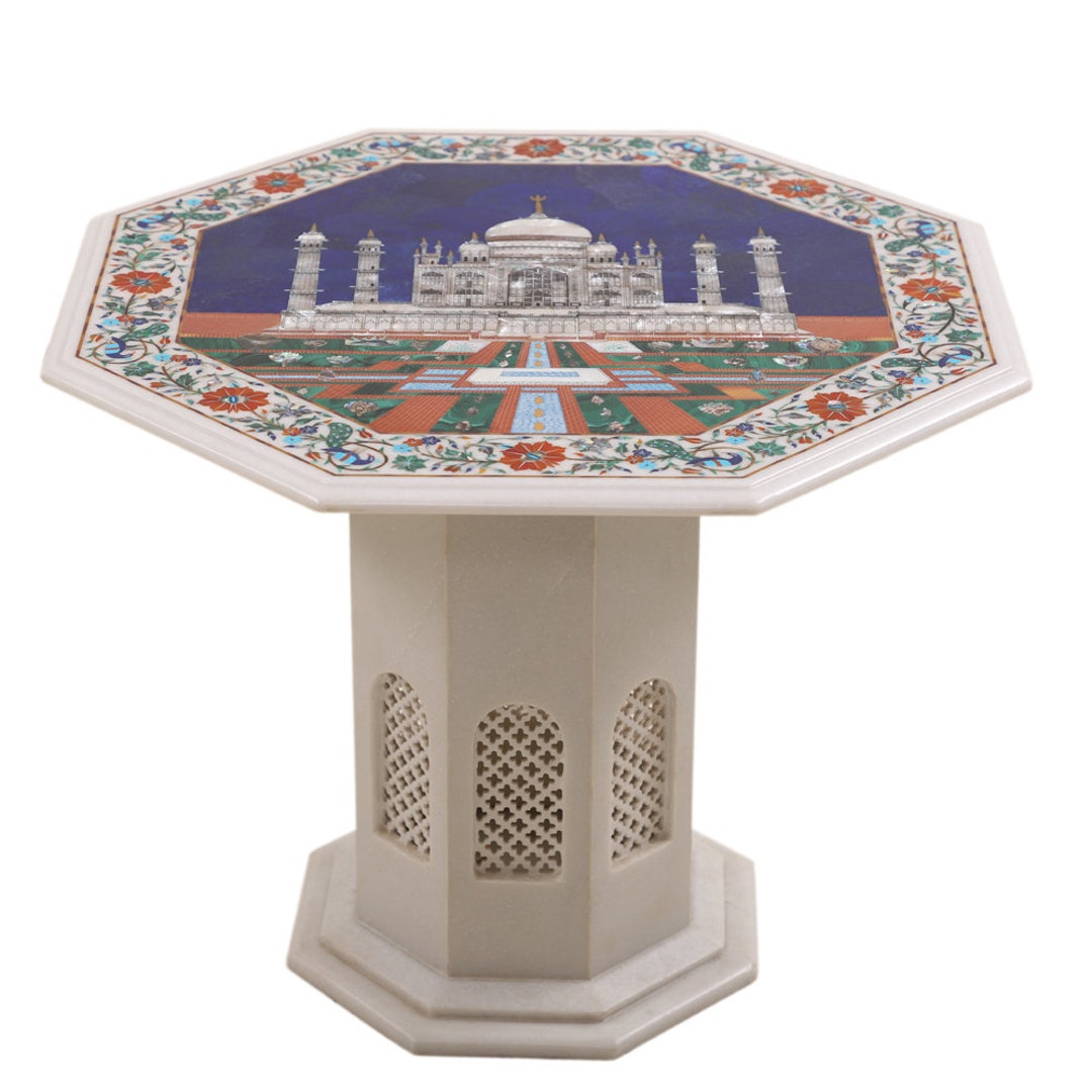 Handcrafted Taj Mahal Inlay Marble Table, Versatile Marble Inlay ...